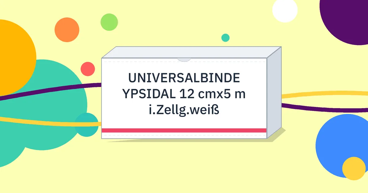 Symbolbild: Packung mit der Aufschrift UNIVERSALBINDE YPSIDAL 12 cmx5 m i.Zellg.weiß (PZN 04473770) – Verfügbarkeit und Bezug in Apotheken in Frankfurt am Main