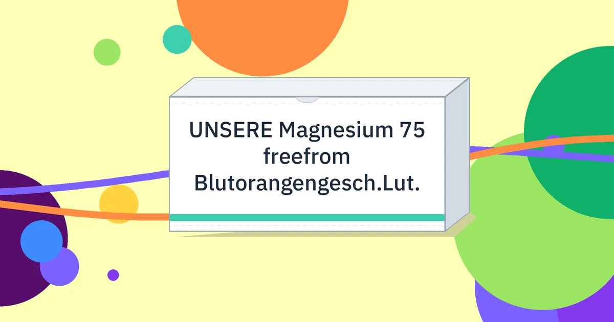 Symbolbild: Packung mit der Aufschrift UNSERE Magnesium 75 freefrom Blutorangengesch.Lut. (PZN 12899939) – Verfügbarkeit und Bezug in Apotheken in Frankfurt am Main