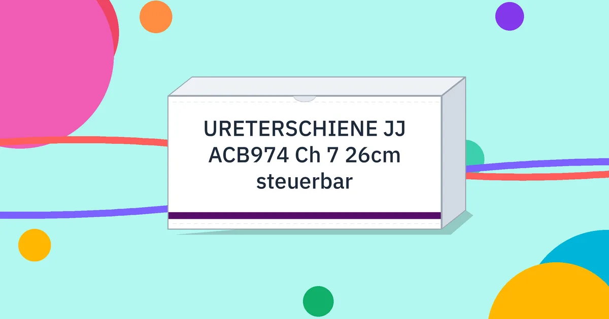 Symbolbild: Packung mit der Aufschrift URETERSCHIENE JJ ACB974 Ch 7 26cm steuerbar (PZN 00486824) – Verfügbarkeit und Bezug in Apotheken in Frankfurt am Main