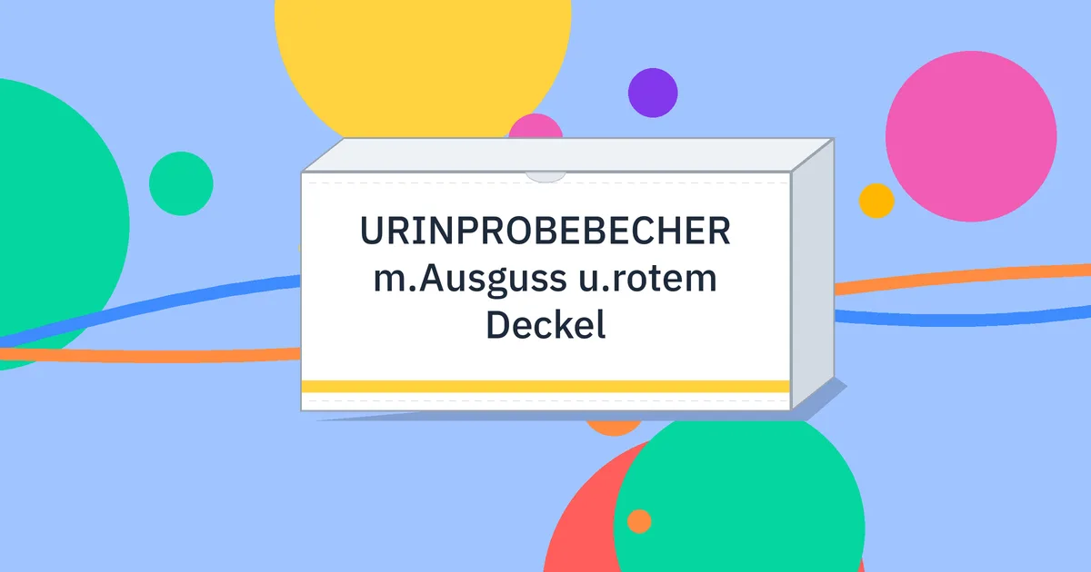 Symbolbild: Packung mit der Aufschrift URINPROBEBECHER m.Ausguss u.rotem Deckel (PZN 04354427) – Verfügbarkeit und Bezug in Apotheken in Frankfurt am Main