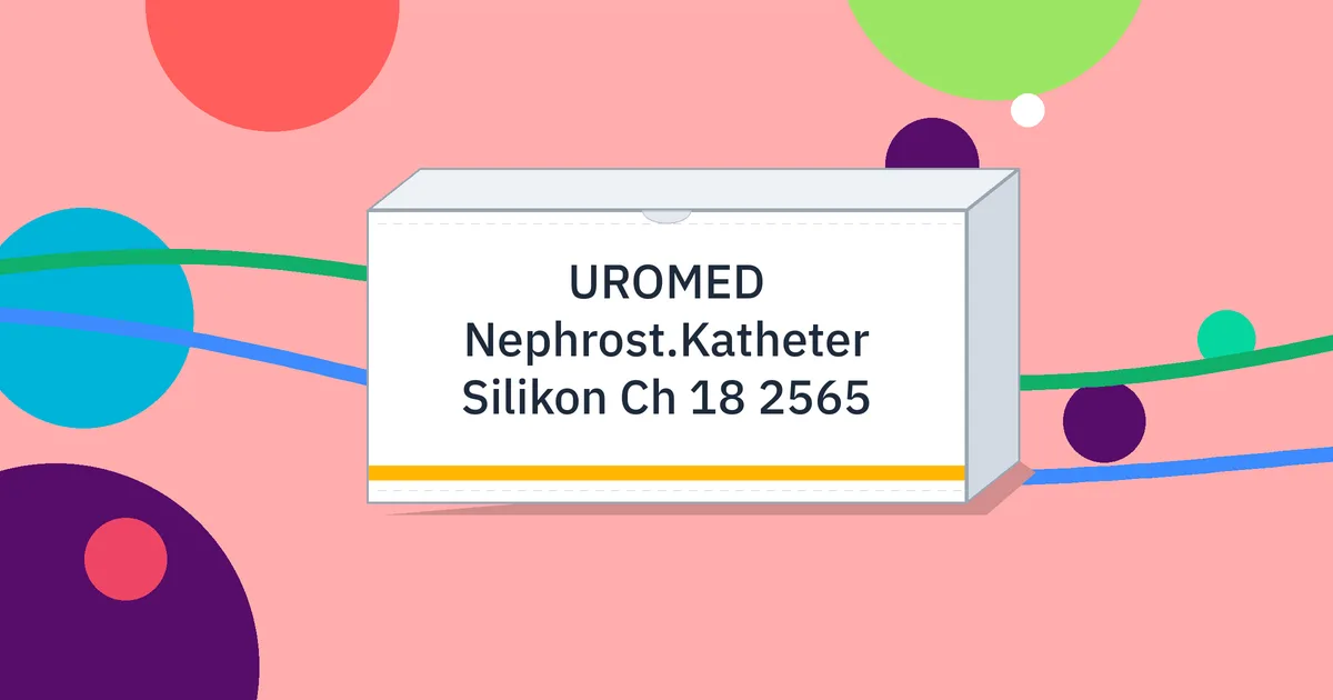 Symbolbild: Packung mit der Aufschrift UROMED Nephrost.Katheter Silikon Ch 18 2565 (PZN 03281264) – Verfügbarkeit und Bezug in Apotheken in Frankfurt am Main