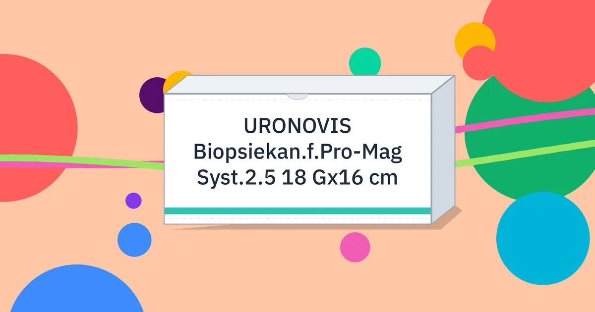 Symbolbild: Packung mit der Aufschrift URONOVIS Biopsiekan.f.Pro-Mag Syst.2.5 18 Gx16 cm (PZN 00814719) – Verfügbarkeit und Bezug in Apotheken in Frankfurt am Main