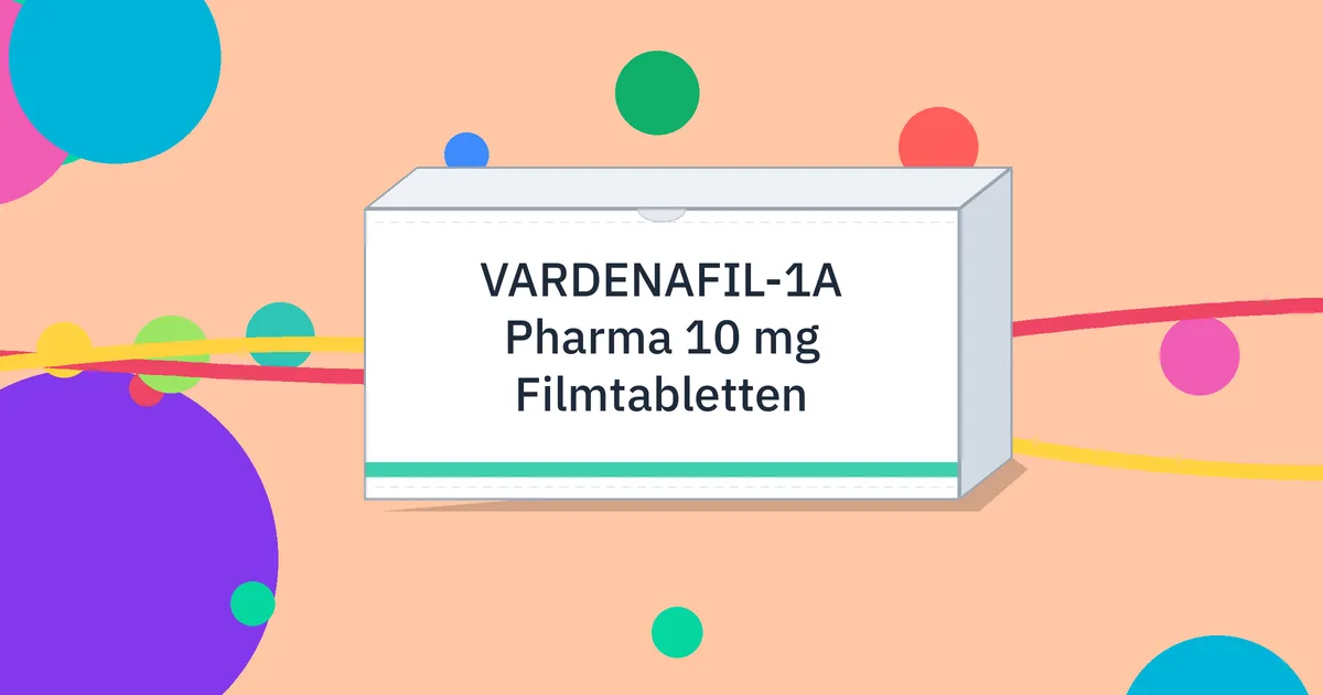 Symbolbild: Packung mit der Aufschrift VARDENAFIL-1A Pharma 10 mg Filmtabletten (PZN 14044900) – Verfügbarkeit und Bezug in Apotheken in Frankfurt am Main