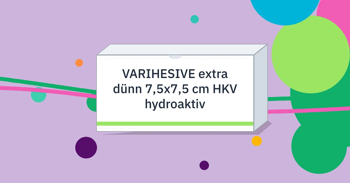 Symbolbild: Packung mit der Aufschrift VARIHESIVE extra dünn 7,5x7,5 cm HKV hydroaktiv (PZN 19707133) – Verfügbarkeit und Bezug in Apotheken in Frankfurt am Main