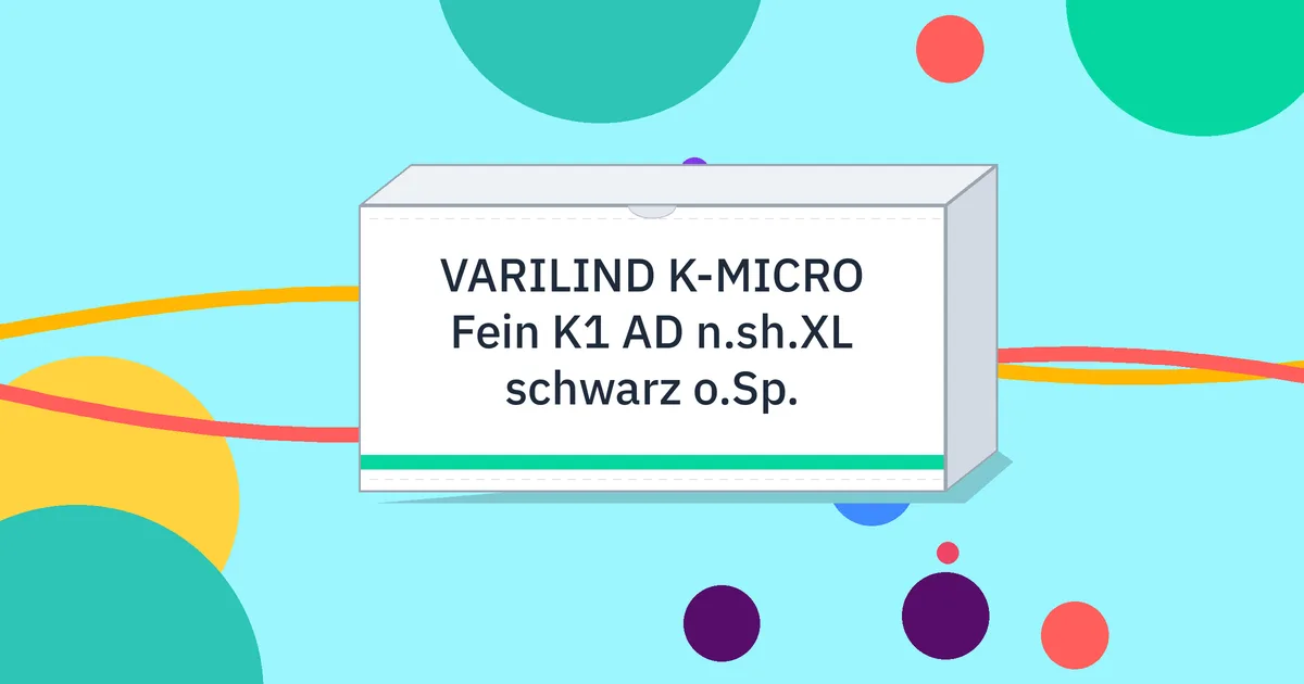 Symbolbild: Packung mit der Aufschrift VARILIND K-MICRO Fein K1 AD n.sh.XL schwarz o.Sp. (PZN 20557940) – Verfügbarkeit und Bezug in Apotheken in Frankfurt am Main