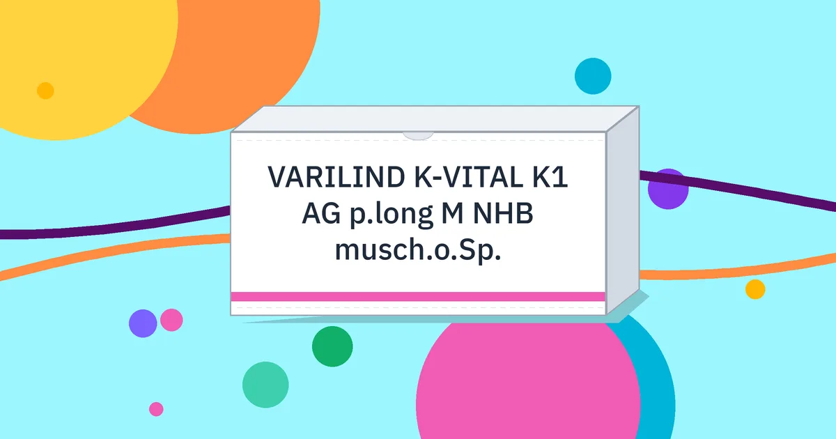 Symbolbild: Packung mit der Aufschrift VARILIND K-VITAL K1 AG p.long M NHB musch.o.Sp. (PZN 20564176) – Verfügbarkeit und Bezug in Apotheken in Frankfurt am Main