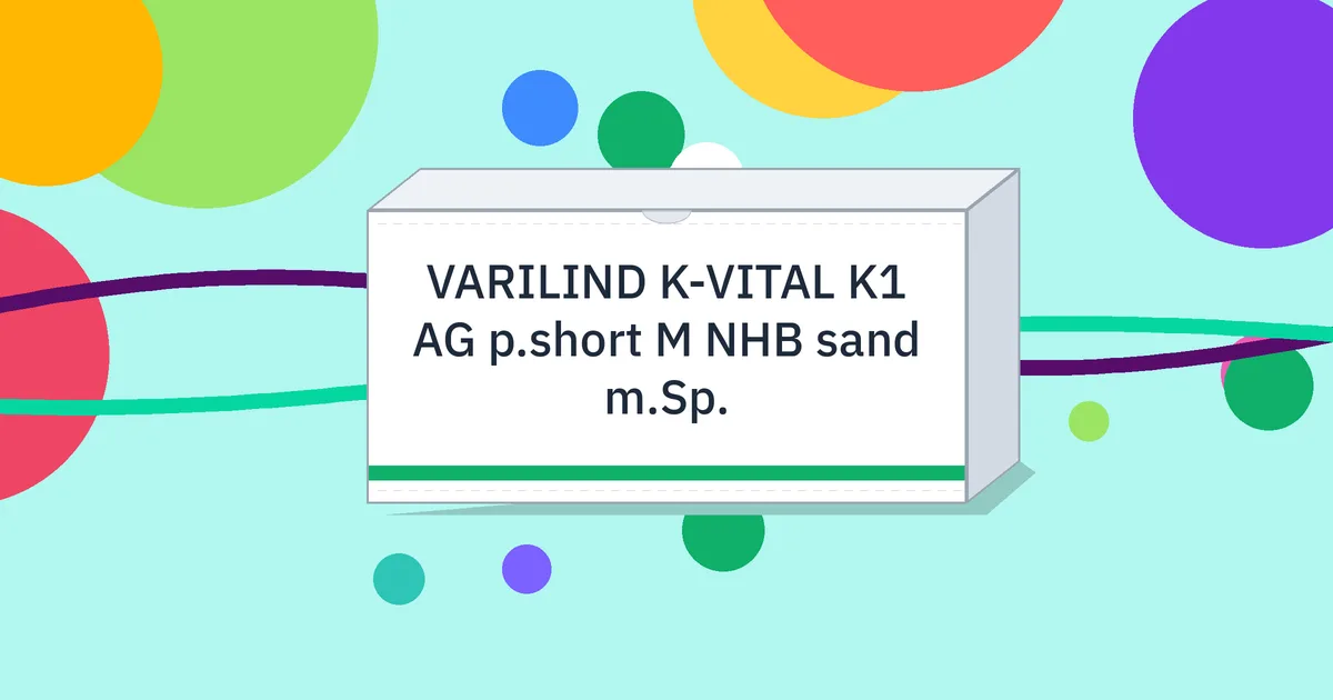 Symbolbild: Packung mit der Aufschrift VARILIND K-VITAL K1 AG p.short M NHB sand m.Sp. (PZN 20562740) – Verfügbarkeit und Bezug in Apotheken in Frankfurt am Main