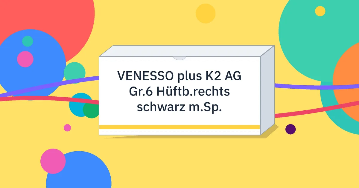 Symbolbild: Packung mit der Aufschrift VENESSO plus K2 AG Gr.6 Hüftb.rechts schwarz m.Sp. (PZN 03304290) – Verfügbarkeit und Bezug in Apotheken in Frankfurt am Main