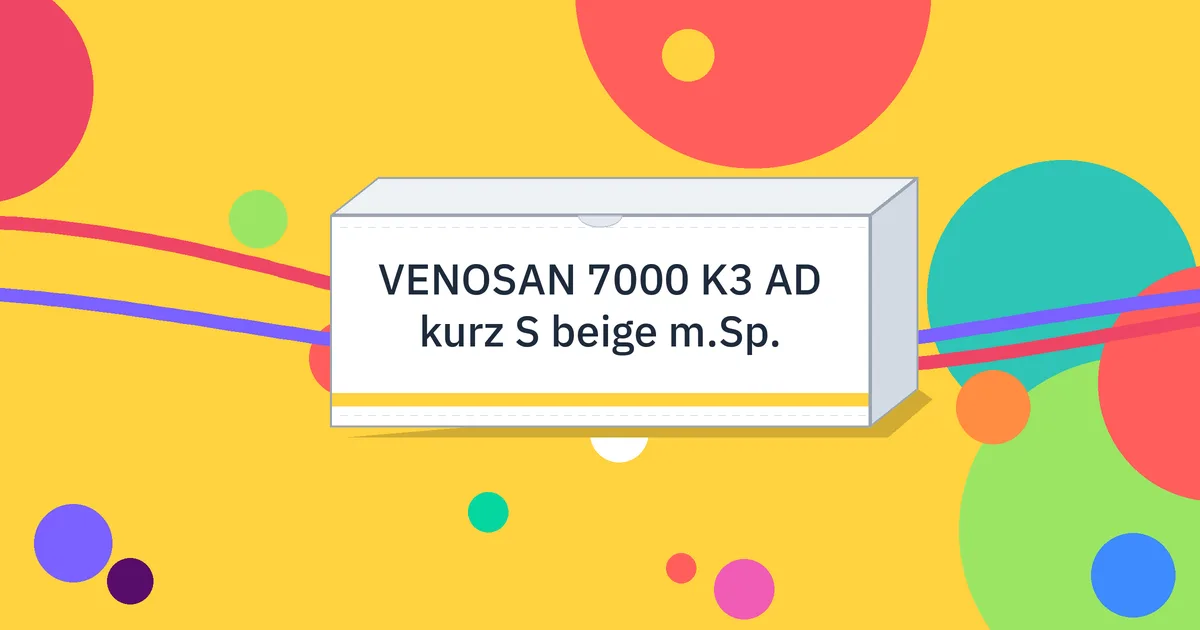 Symbolbild: Packung mit der Aufschrift VENOSAN 7000 K3 AD kurz S beige m.Sp. (PZN 14435084) – Verfügbarkeit und Bezug in Apotheken in Frankfurt am Main