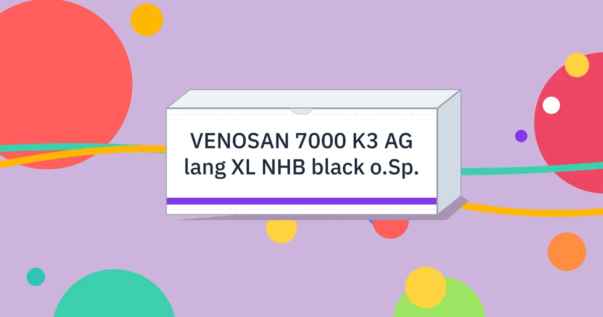 Symbolbild: Packung mit der Aufschrift VENOSAN 7000 K3 AG lang XL NHB black o.Sp. (PZN 14436528) – Verfügbarkeit und Bezug in Apotheken in Frankfurt am Main