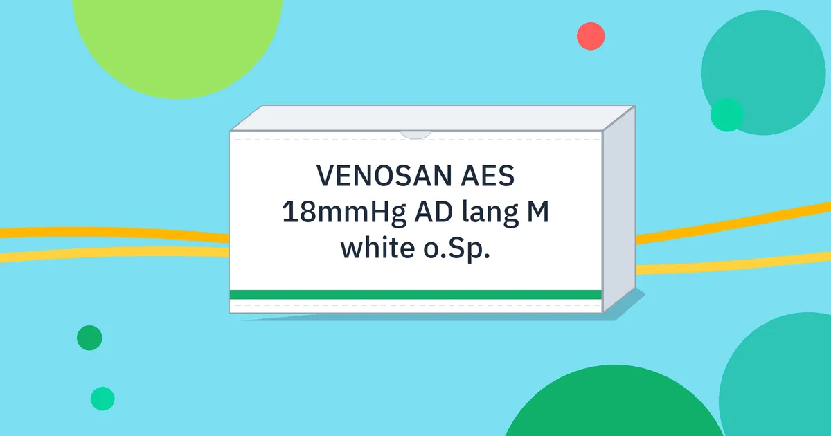Symbolbild: Packung mit der Aufschrift VENOSAN AES 18mmHg AD lang M white o.Sp. (PZN 15298703) – Verfügbarkeit und Bezug in Apotheken in Frankfurt am Main