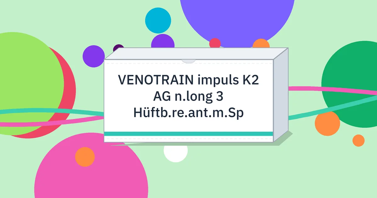 Symbolbild: Packung mit der Aufschrift VENOTRAIN impuls K2 AG n.long 3 Hüftb.re.ant.m.Sp (PZN 15217024) – Verfügbarkeit und Bezug in Apotheken in Frankfurt am Main