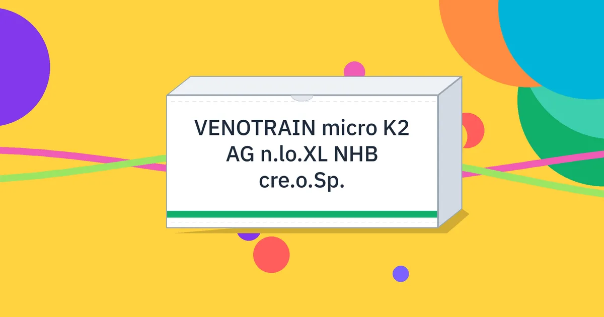 Symbolbild: Packung mit der Aufschrift VENOTRAIN micro K2 AG n.lo.XL NHB cre.o.Sp. (PZN 05716660) – Verfügbarkeit und Bezug in Apotheken in Frankfurt am Main