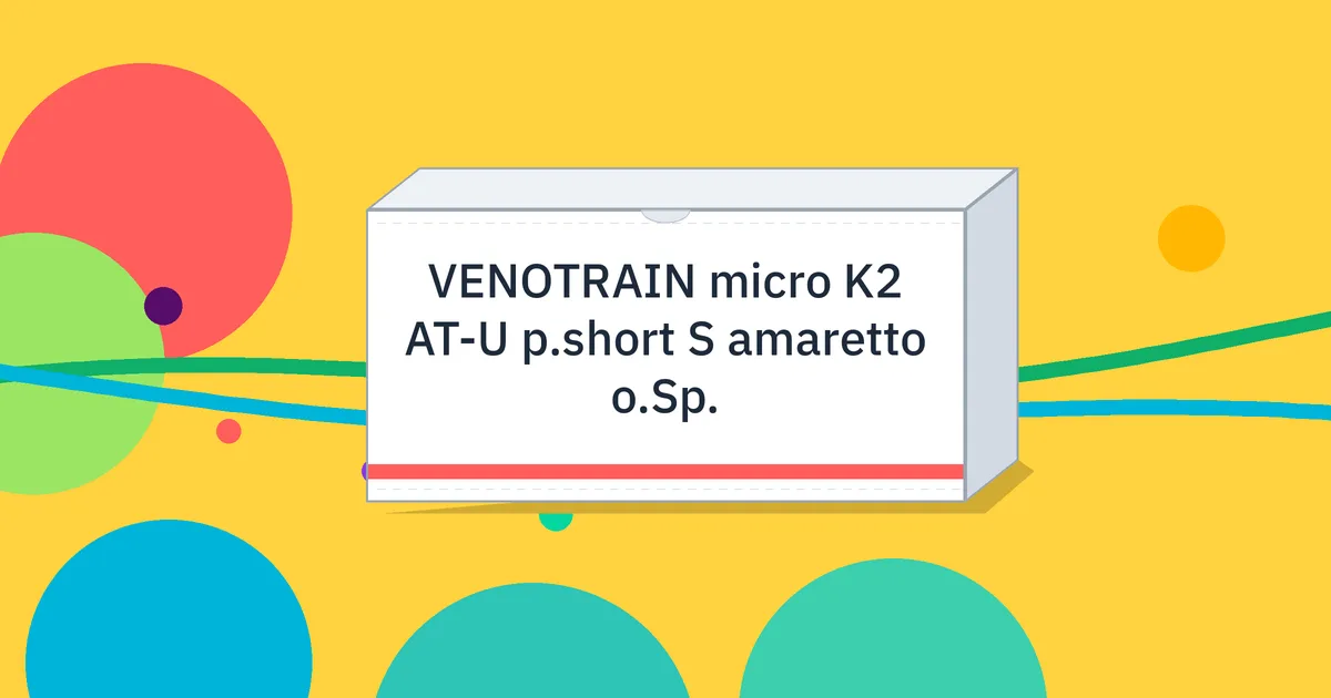 Symbolbild: Packung mit der Aufschrift VENOTRAIN micro K2 AT-U p.short S amaretto o.Sp. (PZN 05709298) – Verfügbarkeit und Bezug in Apotheken in Frankfurt am Main