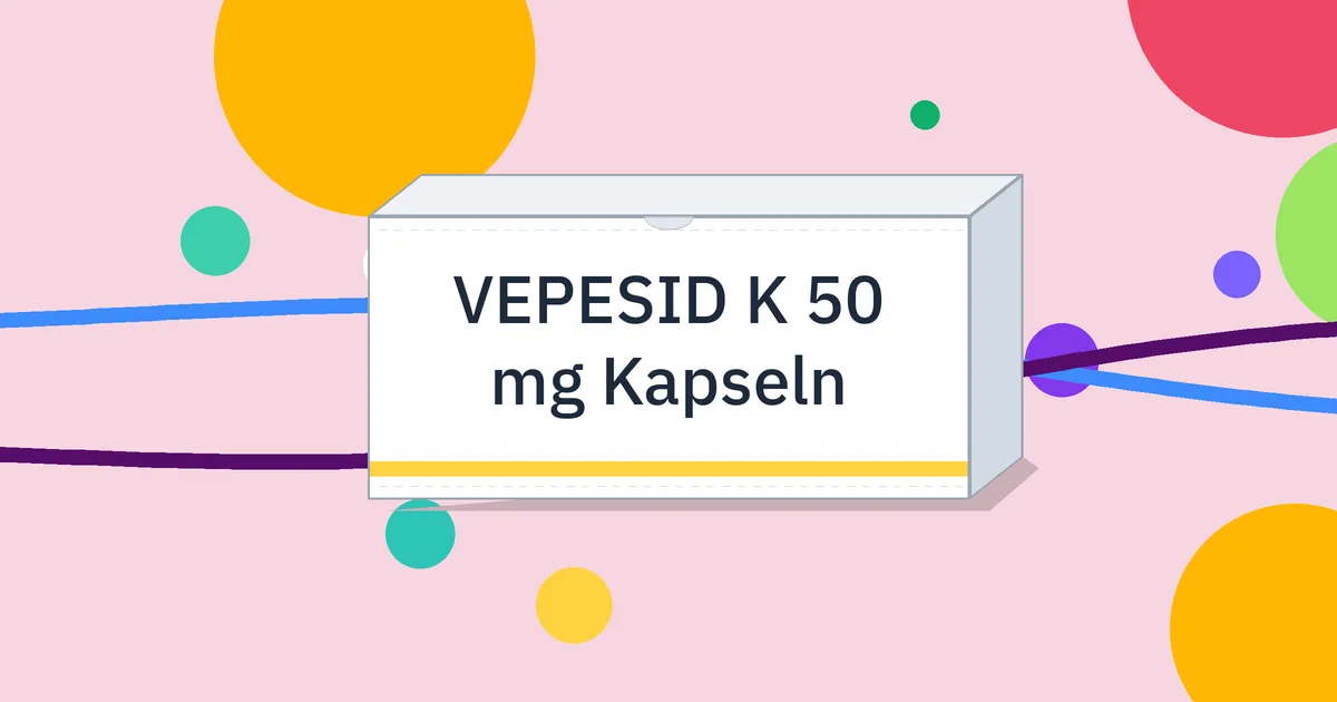 Symbolbild: Packung mit der Aufschrift VEPESID K 50 mg Kapseln (PZN 03724342) – Verfügbarkeit und Bezug in Apotheken in Frankfurt am Main