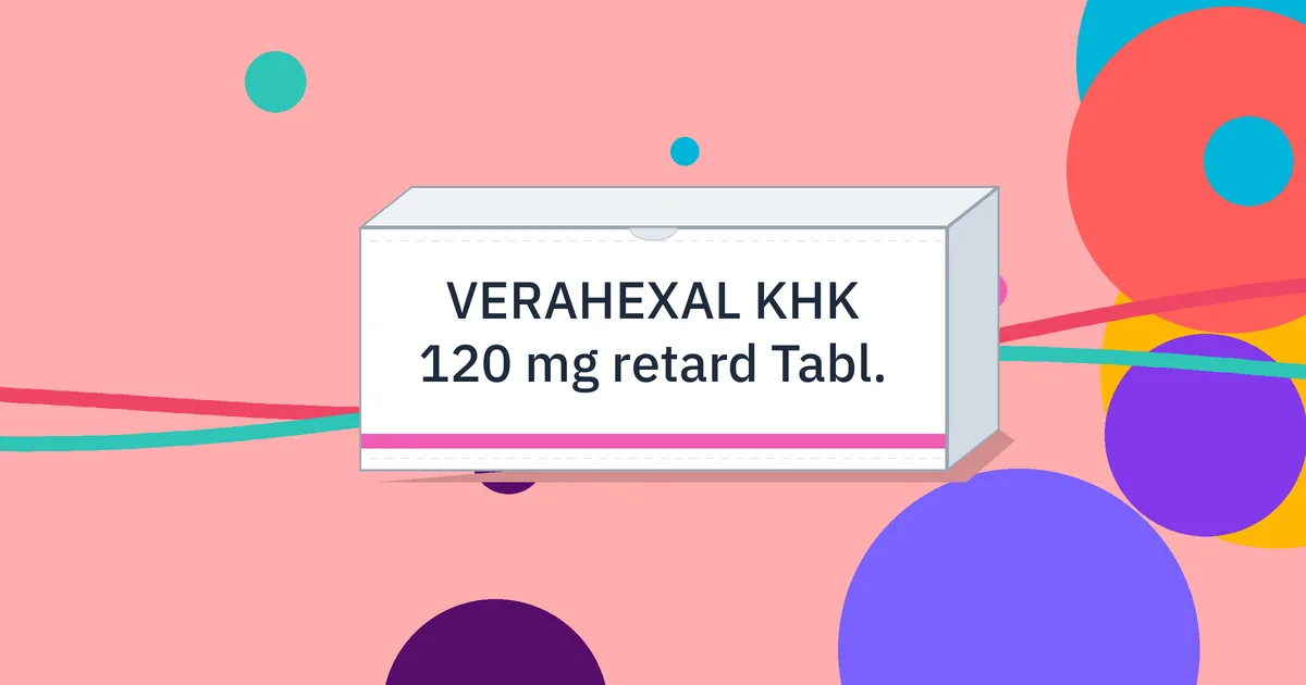 Symbolbild: Packung mit der Aufschrift VERAHEXAL KHK 120 mg retard Tabl. (PZN 04897547) – Verfügbarkeit und Bezug in Apotheken in Frankfurt am Main