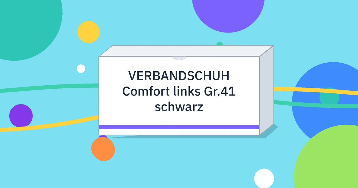 Symbolbild: Packung mit der Aufschrift VERBANDSCHUH Comfort links Gr.41 schwarz (PZN 11014991) – Verfügbarkeit und Bezug in Apotheken in Frankfurt am Main