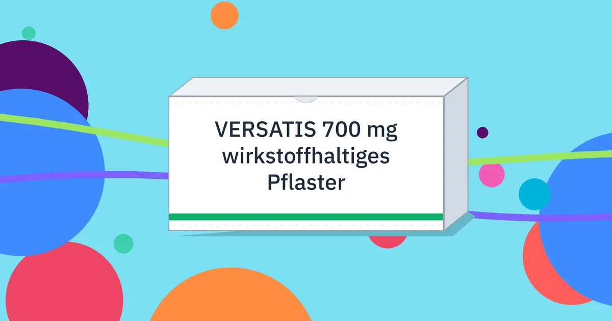 Symbolbild: Packung mit der Aufschrift VERSATIS 700 mg wirkstoffhaltiges Pflaster (PZN 15396015) – Verfügbarkeit und Bezug in Apotheken in Frankfurt am Main