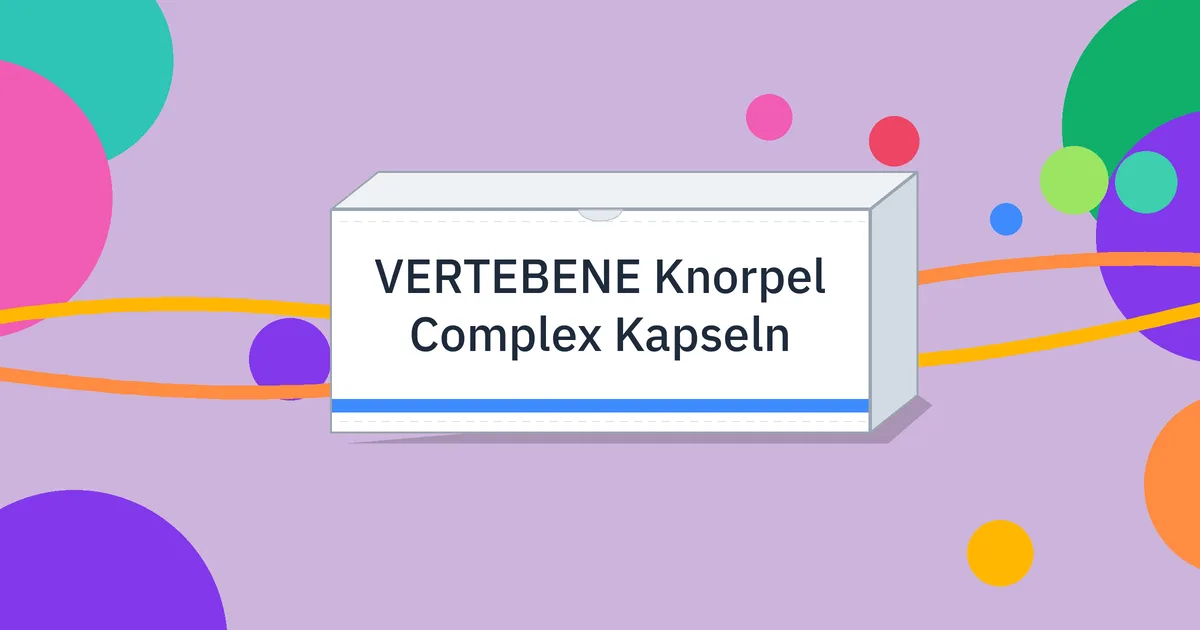 Symbolbild: Packung mit der Aufschrift VERTEBENE Knorpel Complex Kapseln (PZN 18087616) – Verfügbarkeit und Bezug in Apotheken in Frankfurt am Main
