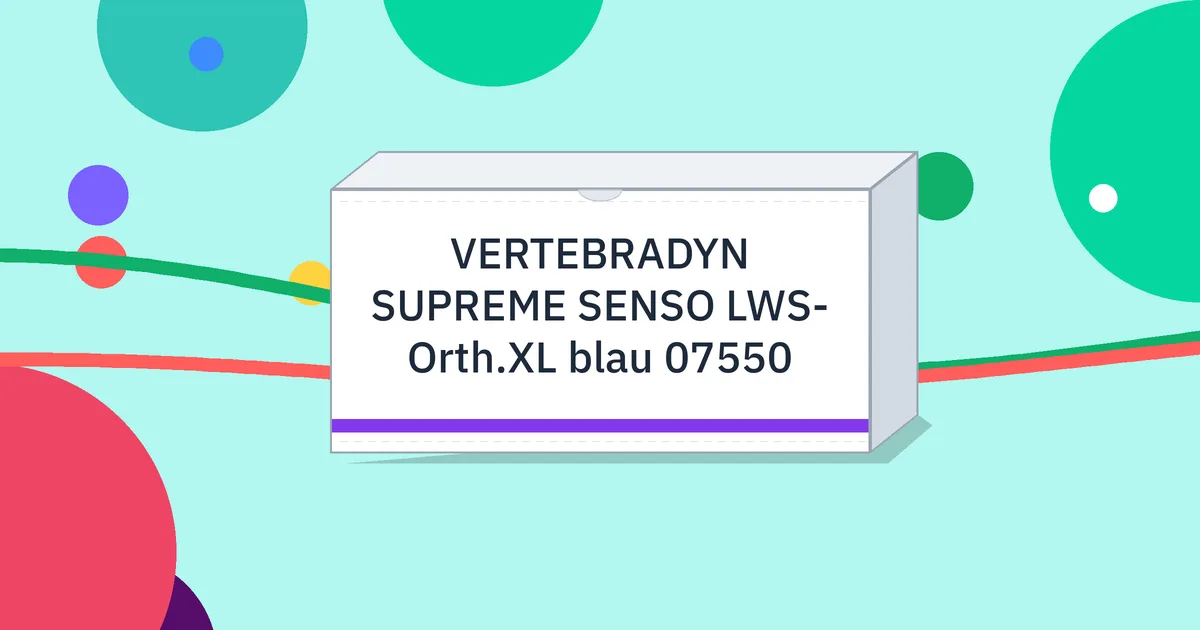 Symbolbild: Packung mit der Aufschrift VERTEBRADYN SUPREME SENSO LWS-Orth.XL blau 07550 (PZN 16931232) – Verfügbarkeit und Bezug in Apotheken in Frankfurt am Main