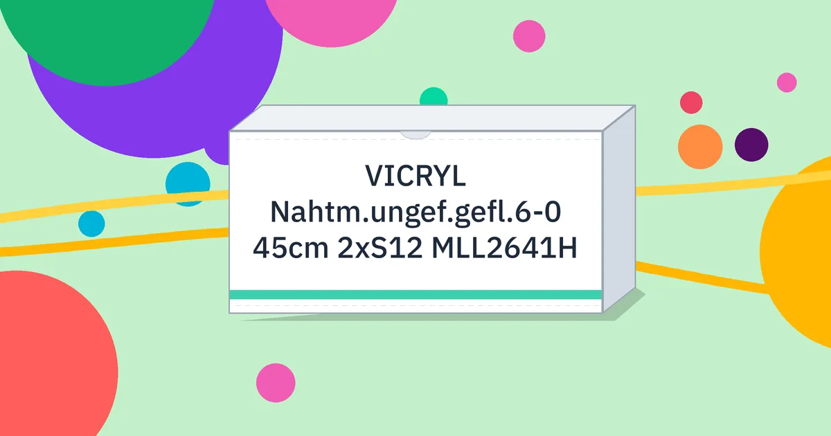 Symbolbild: Packung mit der Aufschrift VICRYL Nahtm.ungef.gefl.6-0 45cm 2xS12 MLL2641H (PZN 20855264) – Verfügbarkeit und Bezug in Apotheken in Frankfurt am Main