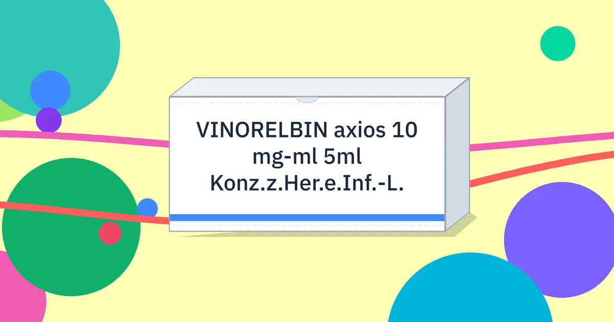 Symbolbild: Packung mit der Aufschrift VINORELBIN axios 10 mg-ml 5ml Konz.z.Her.e.Inf.-L. (PZN 10837609) – Verfügbarkeit und Bezug in Apotheken in Frankfurt am Main