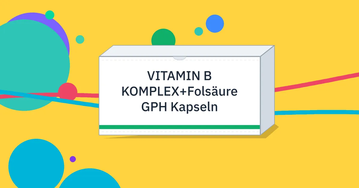 Symbolbild: Packung mit der Aufschrift VITAMIN B KOMPLEX+Folsäure GPH Kapseln (PZN 04722581) – Verfügbarkeit und Bezug in Apotheken in Frankfurt am Main