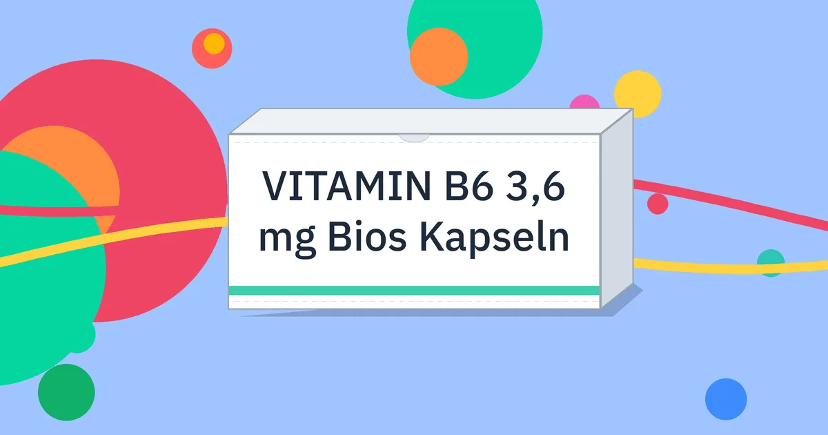 Symbolbild: Packung mit der Aufschrift VITAMIN B6 3,6 mg Bios Kapseln (PZN 06054801) – Verfügbarkeit und Bezug in Apotheken in Frankfurt am Main