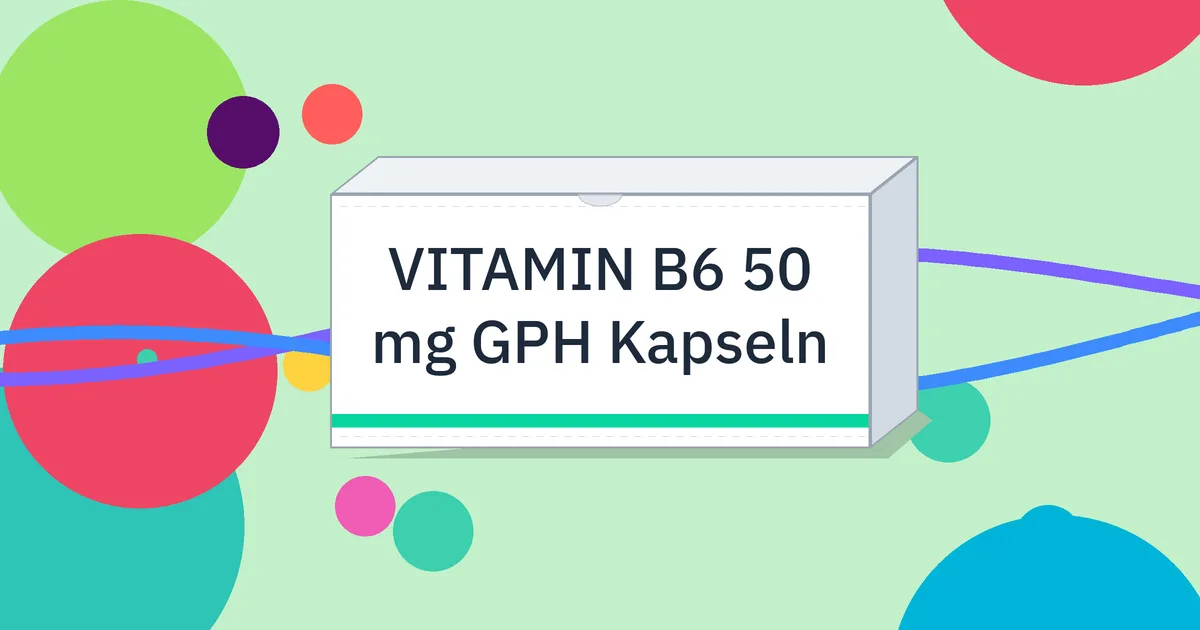 Symbolbild: Packung mit der Aufschrift VITAMIN B6 50 mg GPH Kapseln (PZN 14364817) – Verfügbarkeit und Bezug in Apotheken in Frankfurt am Main