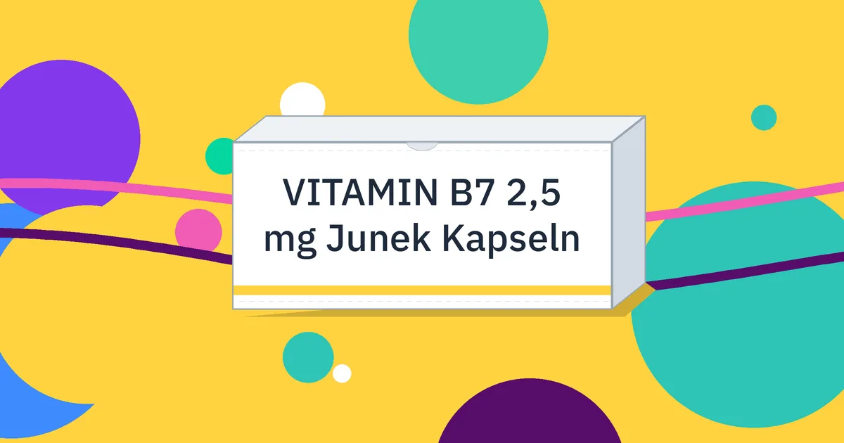 Symbolbild: Packung mit der Aufschrift VITAMIN B7 2,5 mg Junek Kapseln (PZN 10335983) – Verfügbarkeit und Bezug in Apotheken in Frankfurt am Main