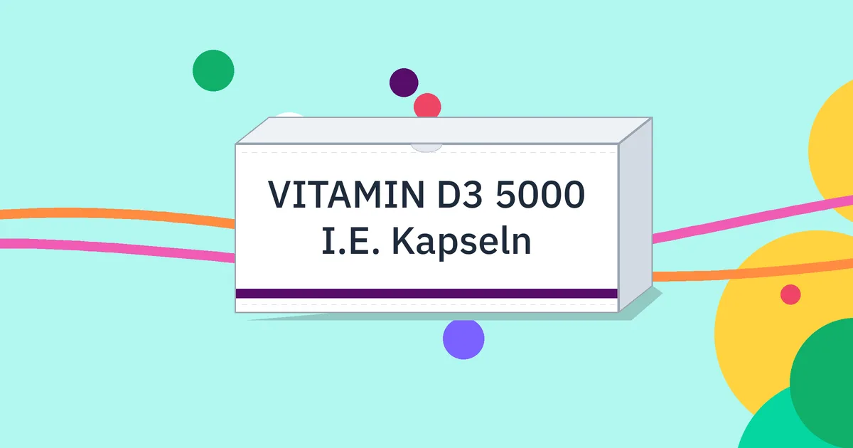 Symbolbild: Packung mit der Aufschrift VITAMIN D3 5000 I.E. Kapseln (PZN 20339278) – Verfügbarkeit und Bezug in Apotheken in Frankfurt am Main