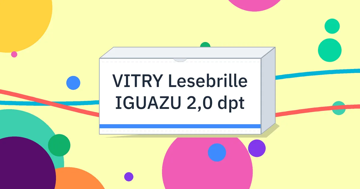 Symbolbild: Packung mit der Aufschrift VITRY Lesebrille IGUAZU 2,0 dpt (PZN 16788349) – Verfügbarkeit und Bezug in Apotheken in Frankfurt am Main