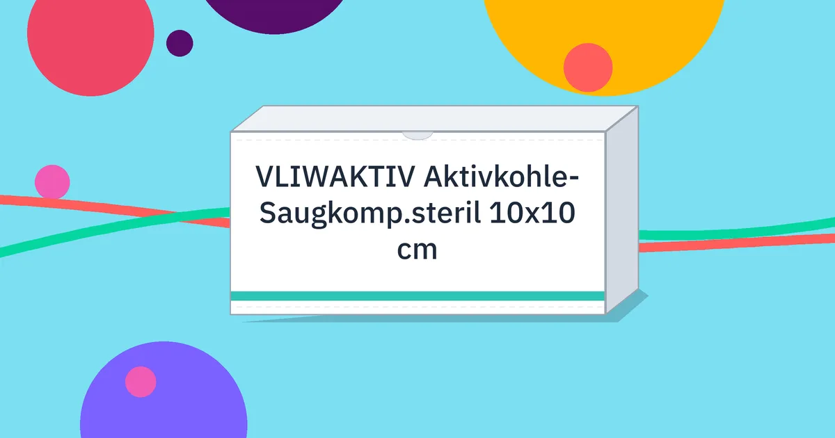 Symbolbild: Packung mit der Aufschrift VLIWAKTIV Aktivkohle-Saugkomp.steril 10x10 cm (PZN 17834040) – Verfügbarkeit und Bezug in Apotheken in Frankfurt am Main
