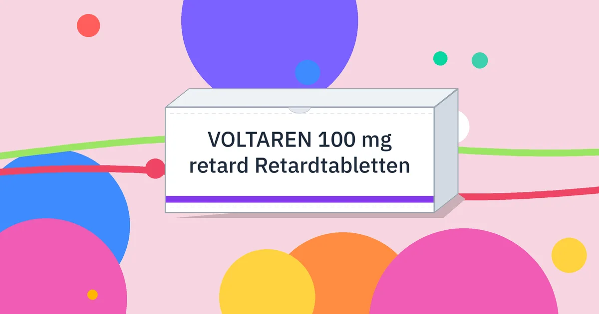 Symbolbild: Packung mit der Aufschrift VOLTAREN 100 mg retard Retardtabletten (PZN 09206157) – Verfügbarkeit und Bezug in Apotheken in Frankfurt am Main