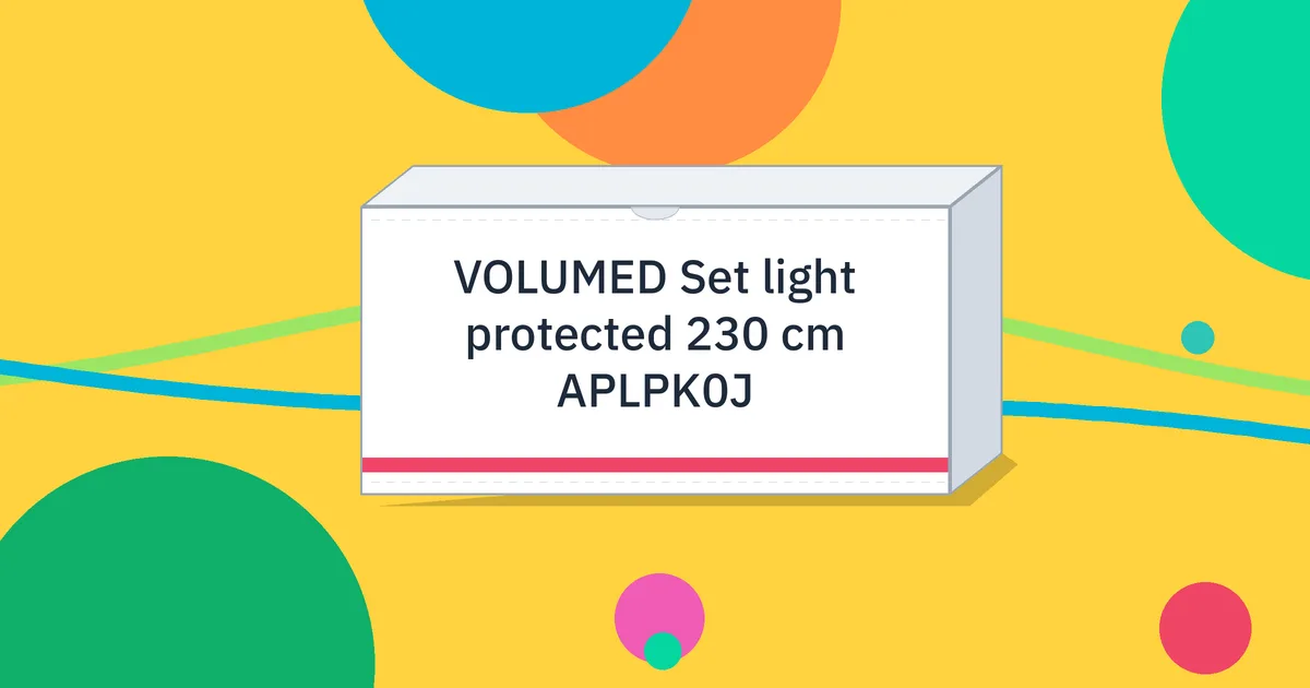 Symbolbild: Packung mit der Aufschrift VOLUMED Set light protected 230 cm APLPK0J (PZN 13475213) – Verfügbarkeit und Bezug in Apotheken in Frankfurt am Main