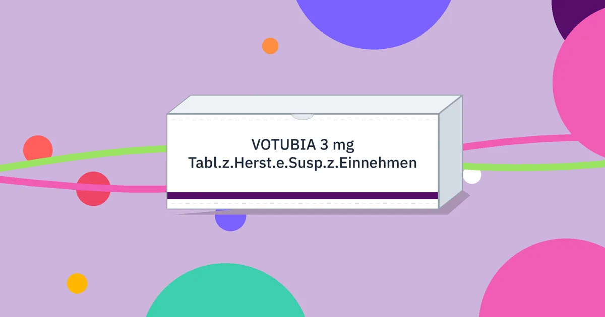Symbolbild: Packung mit der Aufschrift VOTUBIA 3 mg Tabl.z.Herst.e.Susp.z.Einnehmen (PZN 20170572) – Verfügbarkeit und Bezug in Apotheken in Frankfurt am Main