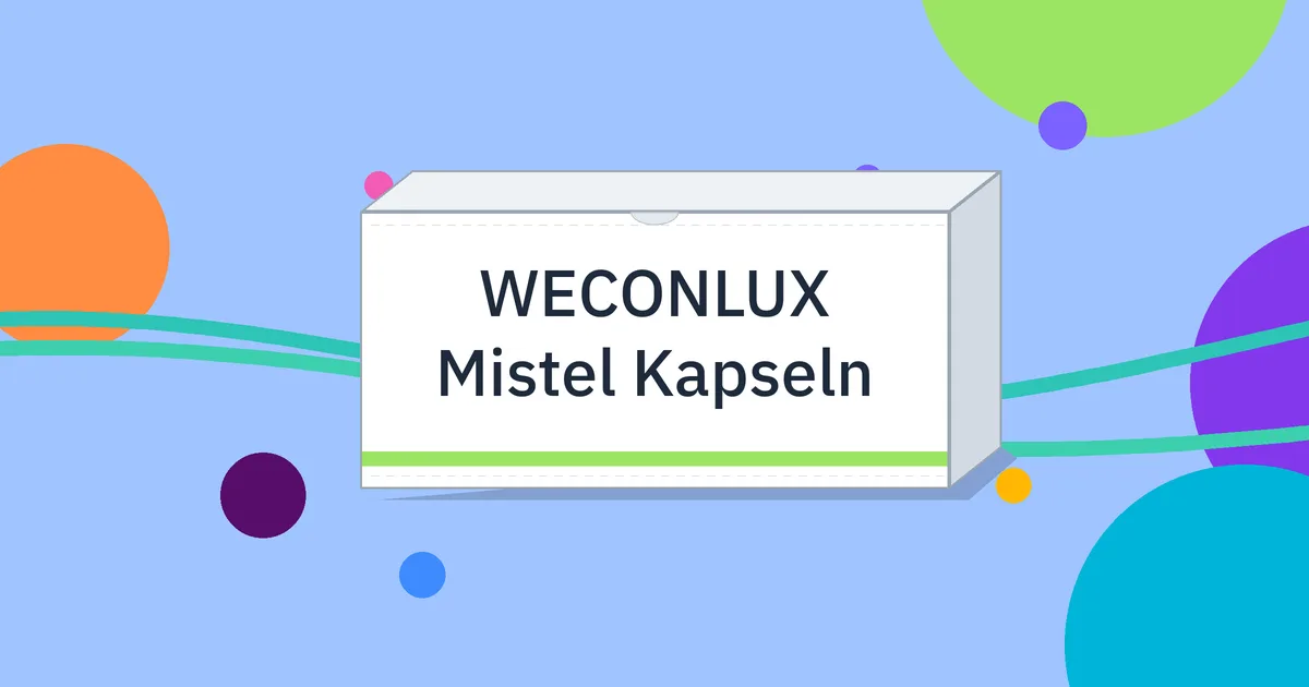 Symbolbild: Packung mit der Aufschrift WECONLUX Mistel Kapseln (PZN 12727701) – Verfügbarkeit und Bezug in Apotheken in Frankfurt am Main