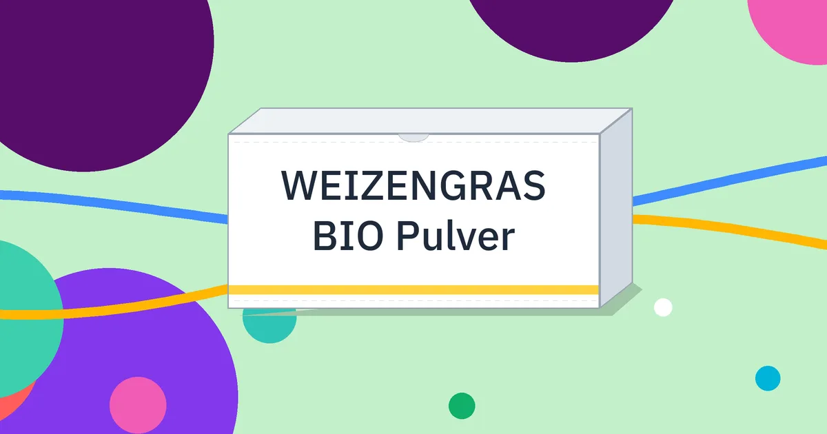 Symbolbild: Packung mit der Aufschrift WEIZENGRAS BIO Pulver (PZN 11013230) – Verfügbarkeit und Bezug in Apotheken in Frankfurt am Main