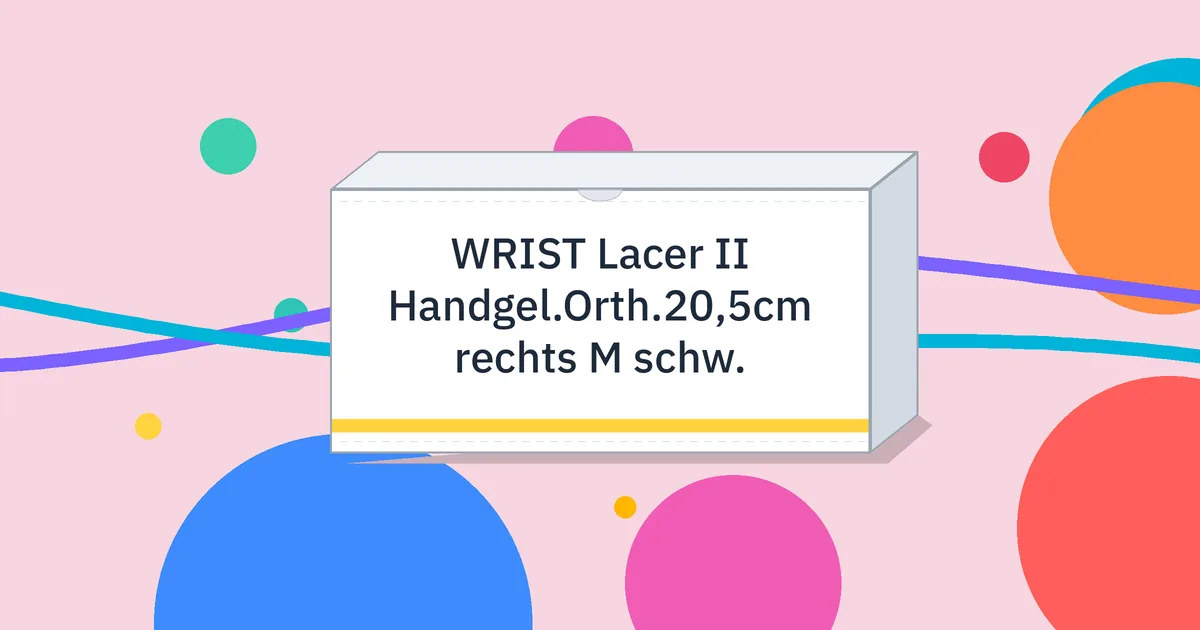 Symbolbild: Packung mit der Aufschrift WRIST Lacer II Handgel.Orth.20,5cm rechts M schw. (PZN 14048269) – Verfügbarkeit und Bezug in Apotheken in Frankfurt am Main
