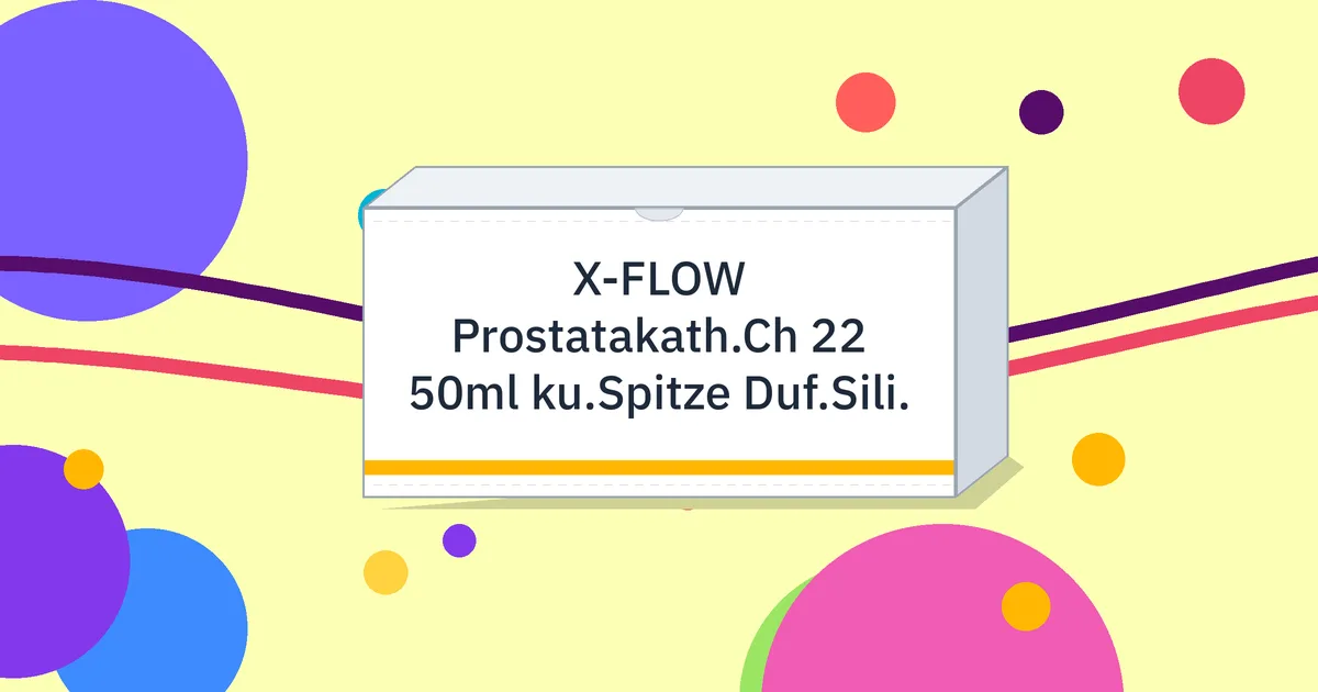 Symbolbild: Packung mit der Aufschrift X-FLOW Prostatakath.Ch 22 50ml ku.Spitze Duf.Sili. (PZN 17508530) – Verfügbarkeit und Bezug in Apotheken in Frankfurt am Main