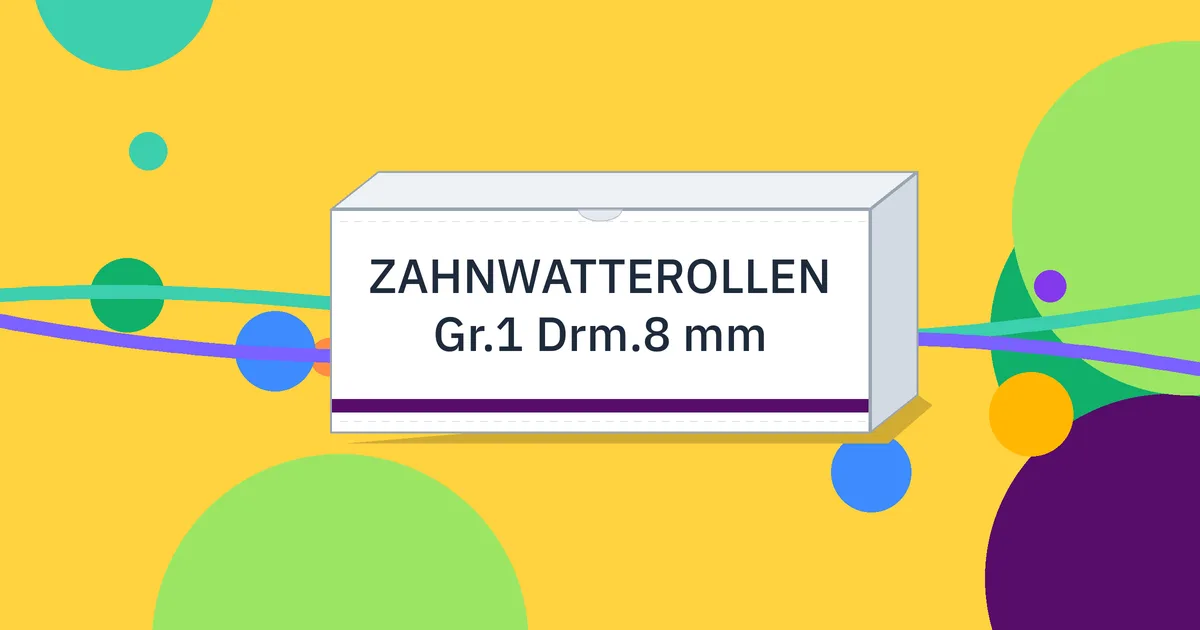 Symbolbild: Packung mit der Aufschrift ZAHNWATTEROLLEN Gr.1 Drm.8 mm (PZN 07314492) – Verfügbarkeit und Bezug in Apotheken in Frankfurt am Main