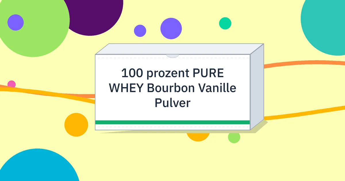 Symbolbild: Packung mit der Aufschrift 100 prozent PURE WHEY Bourbon Vanille Pulver (PZN 19921398) – Verfügbarkeit und Bezug in Apotheken in Frankfurt am Main