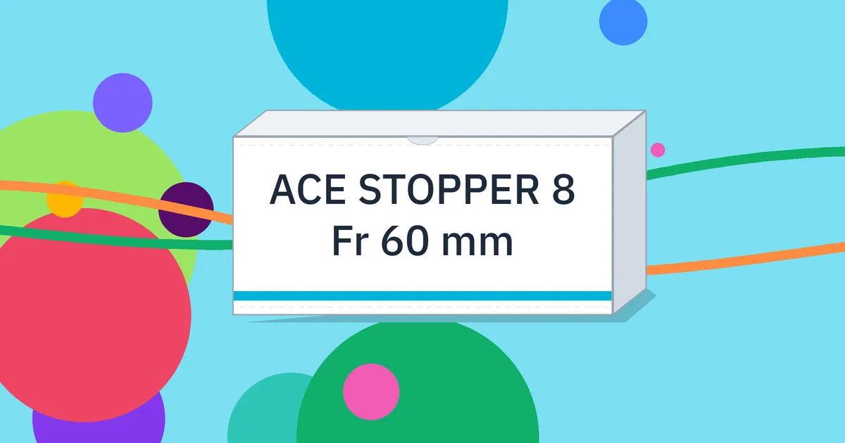 Symbolbild: Packung mit der Aufschrift ACE STOPPER 8 Fr 60 mm (PZN 15869749) – Verfügbarkeit und Bezug in Apotheken in Frankfurt am Main