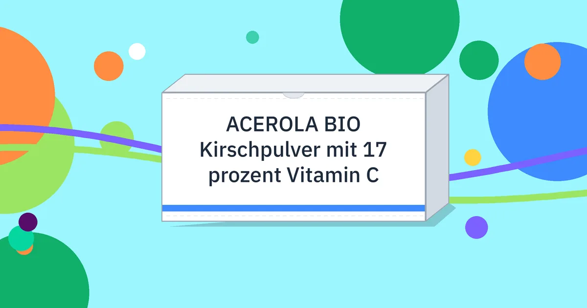 Symbolbild: Packung mit der Aufschrift ACEROLA BIO Kirschpulver mit 17 prozent Vitamin C (PZN 14227374) – Verfügbarkeit und Bezug in Apotheken in Frankfurt am Main