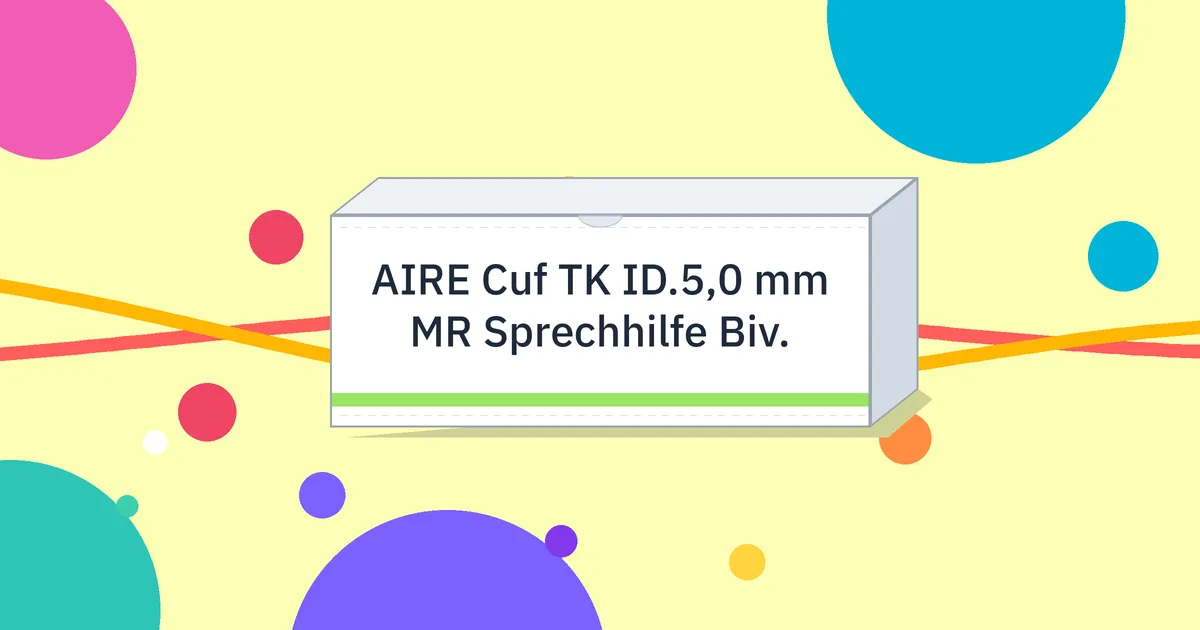 Symbolbild: Packung mit der Aufschrift AIRE Cuf TK ID.5,0 mm MR Sprechhilfe Biv. (PZN 02258062) – Verfügbarkeit und Bezug in Apotheken in Frankfurt am Main