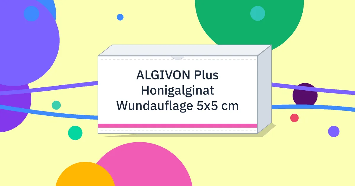 Symbolbild: Packung mit der Aufschrift ALGIVON Plus Honigalginat Wundauflage 5x5 cm (PZN 14233469) – Verfügbarkeit und Bezug in Apotheken in Frankfurt am Main