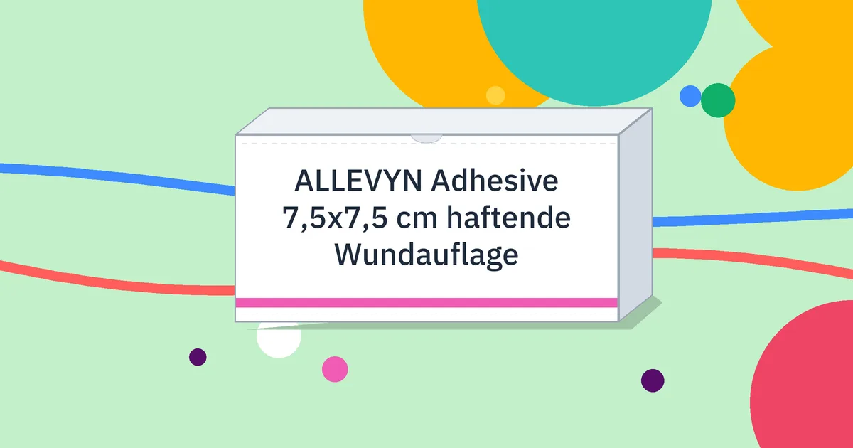 Symbolbild: Packung mit der Aufschrift ALLEVYN Adhesive 7,5x7,5 cm haftende Wundauflage (PZN 19379019) – Verfügbarkeit und Bezug in Apotheken in Frankfurt am Main