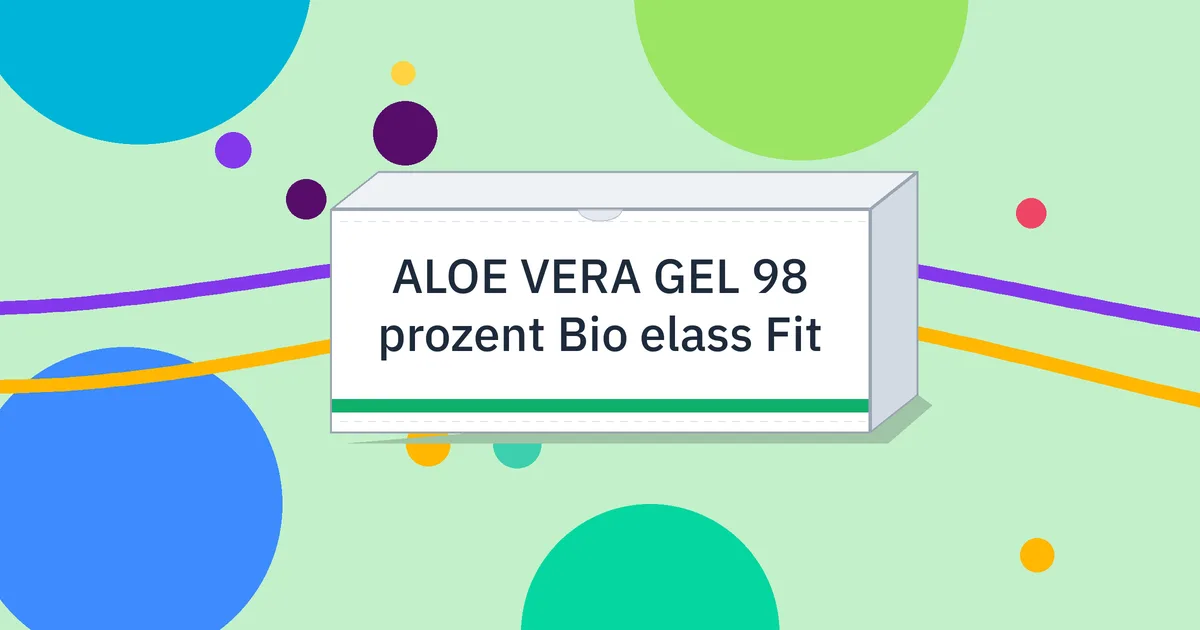 Symbolbild: Packung mit der Aufschrift ALOE VERA GEL 98 prozent Bio elass Fit (PZN 16770711) – Verfügbarkeit und Bezug in Apotheken in Frankfurt am Main