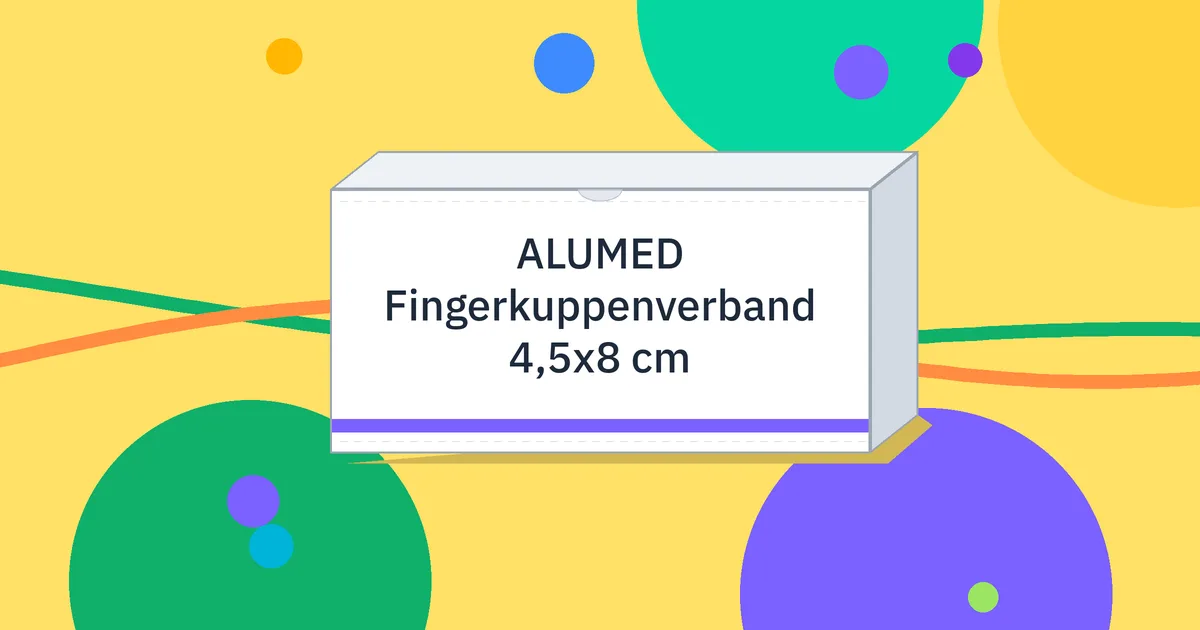 Symbolbild: Packung mit der Aufschrift ALUMED Fingerkuppenverband 4,5x8 cm (PZN 12603241) – Verfügbarkeit und Bezug in Apotheken in Frankfurt am Main