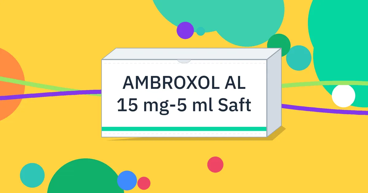 Symbolbild: Packung mit der Aufschrift AMBROXOL AL 15 mg-5 ml Saft (PZN 04765768) – Verfügbarkeit und Bezug in Apotheken in Frankfurt am Main